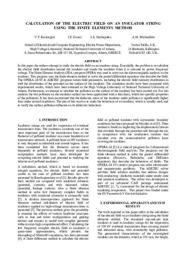 (PDF) Calculation of the electric field on an insulator string using the finite elements method
