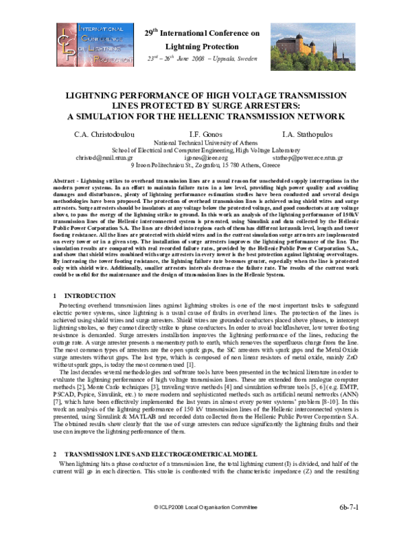 (PDF) Lightning performance of high voltage transmission lines protected by surge arresters: a ...