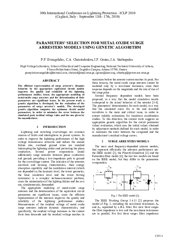(PDF) Parameters’ selection for metal oxide surge arresters models using genetic algorithm