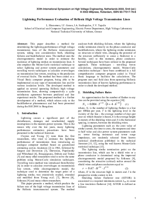 (PDF) Lightning Performance Evaluation of Hellenic High Voltage Transmission Lines