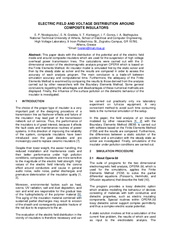 (PDF) Electric Field and Voltage Distribution Around Composite Insulators