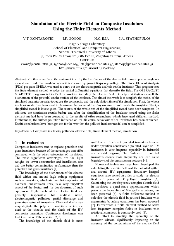 Pdf Simulation Of The Electric Field On Composite Insulators Using The Finite Elements Method
