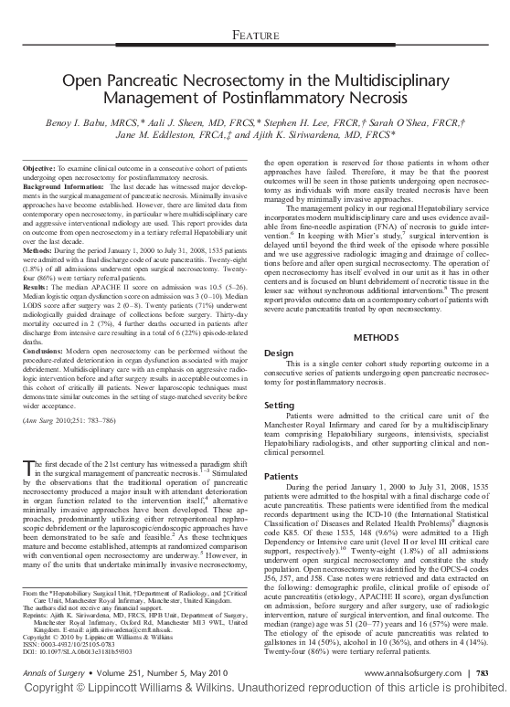 (PDF) Open Pancreatic Necrosectomy in the Multidisciplinary Management ...