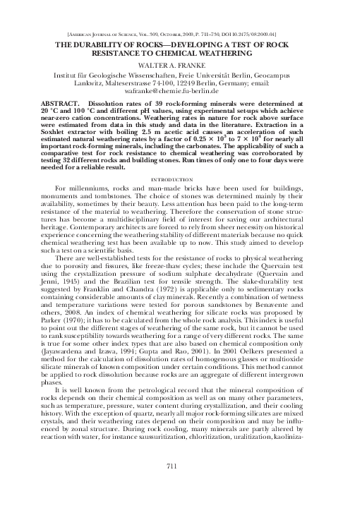 (PDF) The durability of rocks--Developing a test of rock resistance to ...