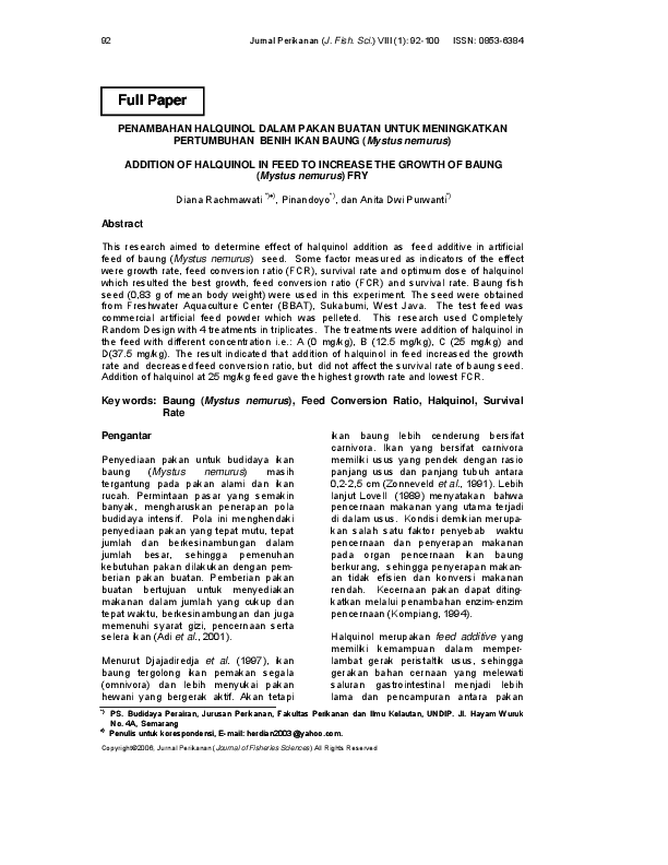 (PDF) ADDITION OF HALQUINOL IN FEED TO INCREASE THE GROWTH OF BAUNG ...