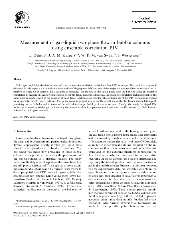 (PDF) Measurement of gas–liquid two-phase flow in bubble columns using ensemble correlation PIV