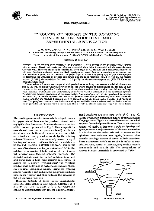 (PDF) Pyrolysis of biomass in the rotating cone reactor: modelling and ...