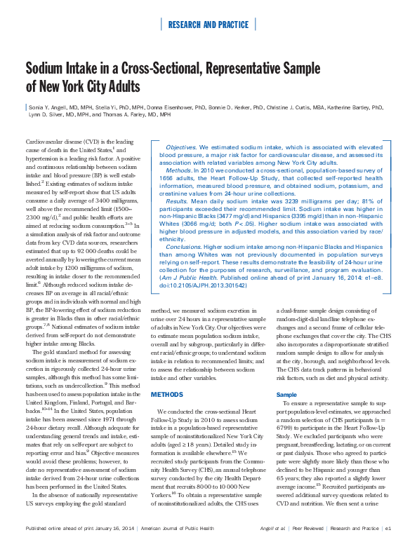 (PDF) Sodium Intake in a Cross-Sectional, Representative Sample of New ...