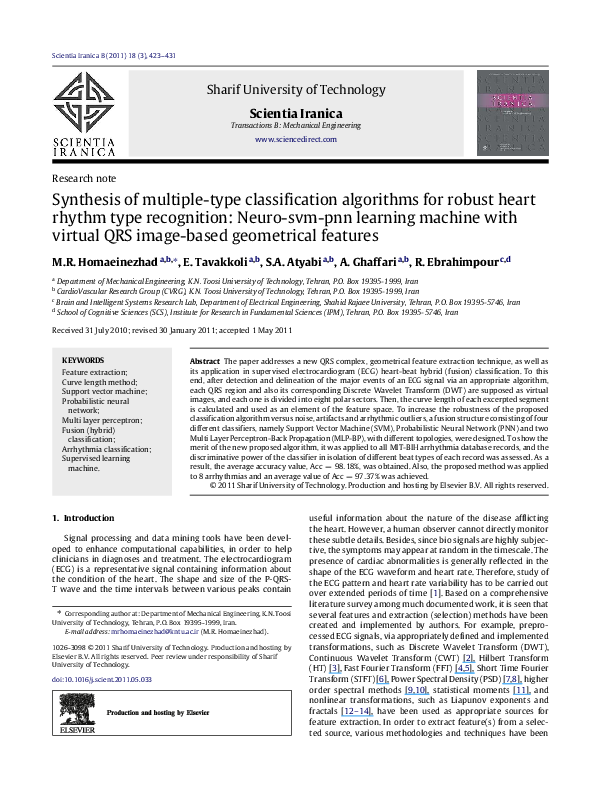 Pdf Synthesis Of Multiple Type Classification Algorithms For Robust Heart Rhythm Type