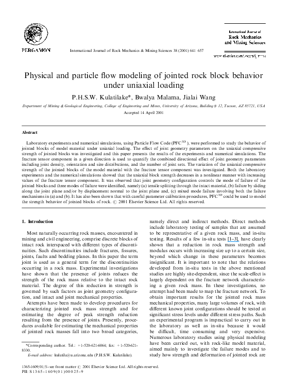 (PDF) Physical and particle flow modeling of jointed rock block ...