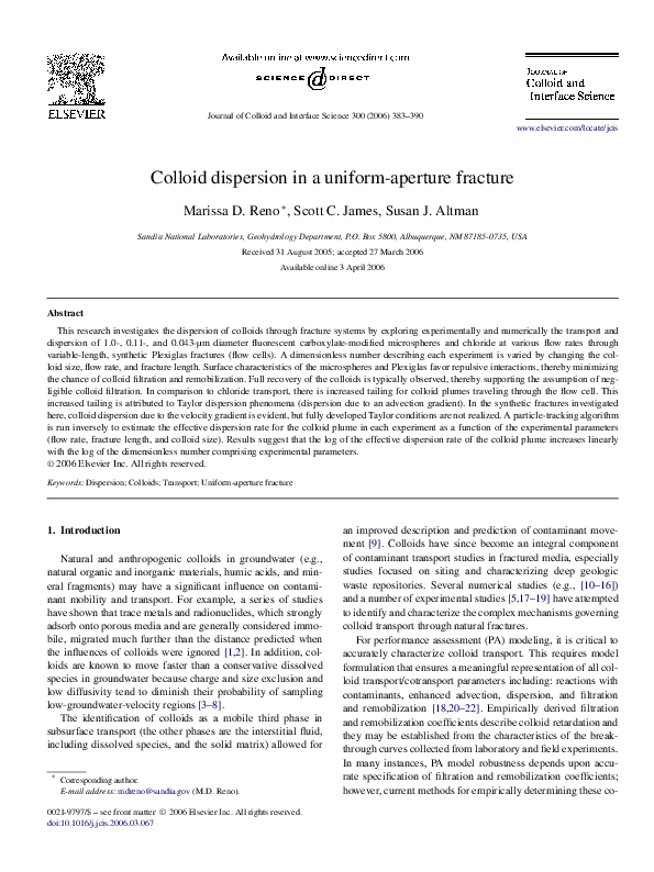 (PDF) Colloid dispersion in a uniform-aperture fracture