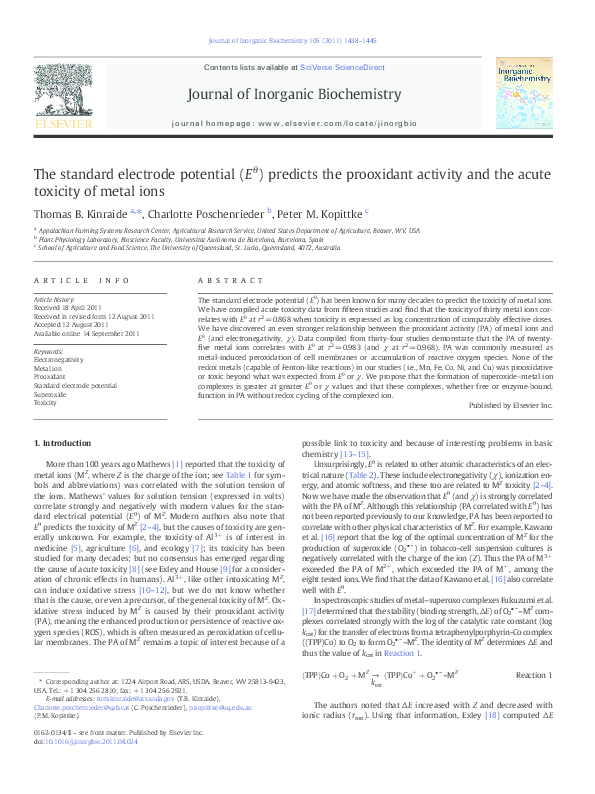(PDF) The standard electrode potential (Eθ) predicts the prooxidant ...