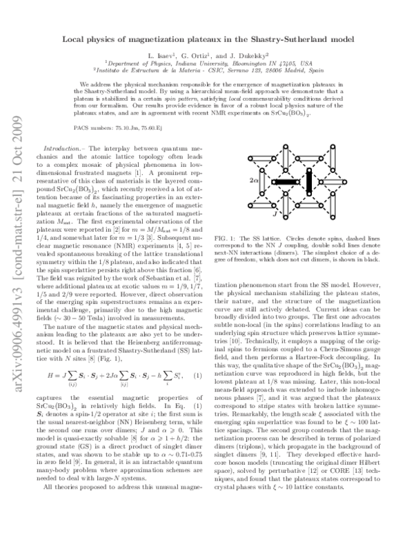 (PDF) Local Physics of Magnetization Plateaux in the Shastry-Sutherland ...