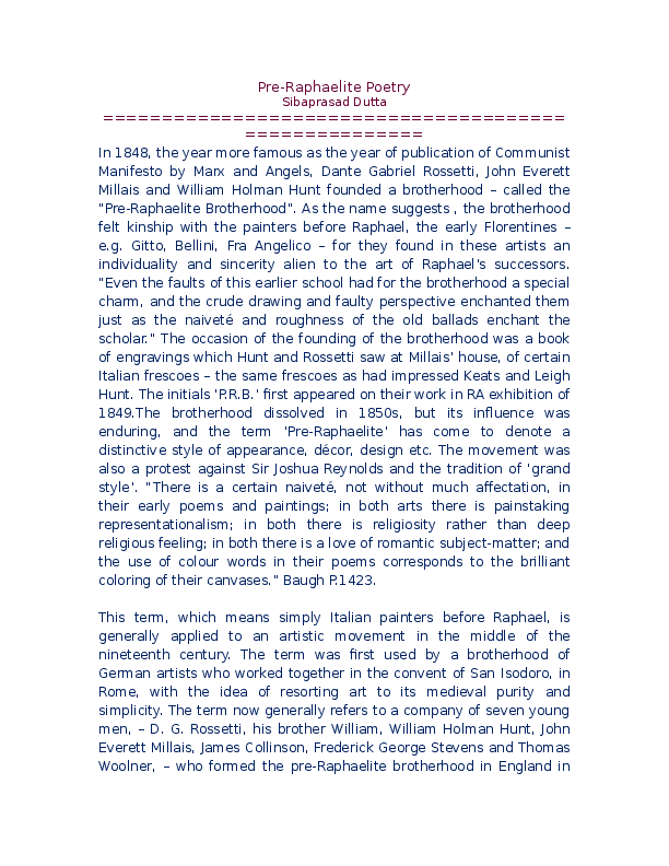 (DOC) Pre-Raphaelite Poetry