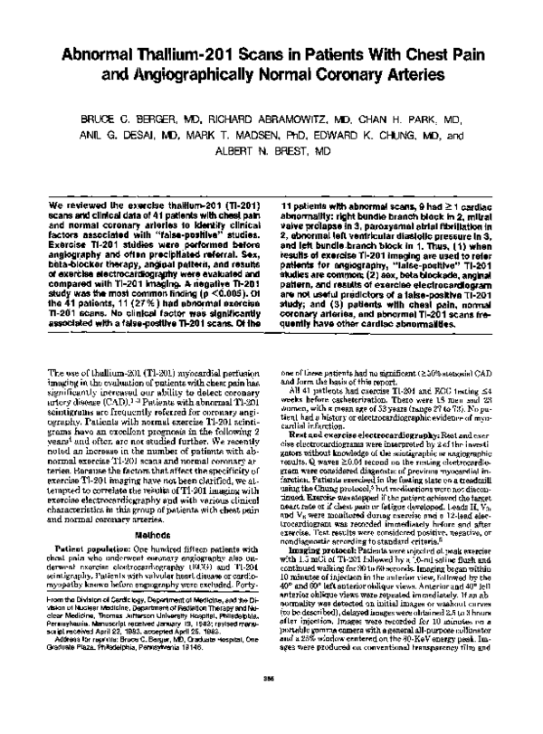 (PDF) Abnormal thallium-201 scans in patients with chest pain and ...