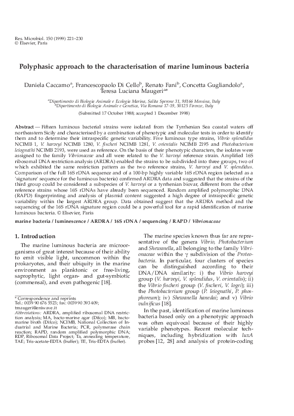(PDF) Polyphasic approach to the characterisation of marine luminous ...