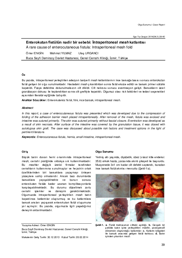 (PDF) A rare cause of enterocutaneous fistula: Intraperitoneal mesh fold