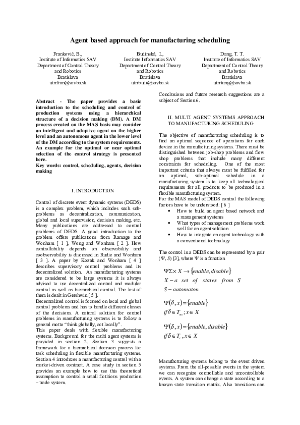 (PDF) Agent-based Approach for Manufacturing Dynamic Scheduling