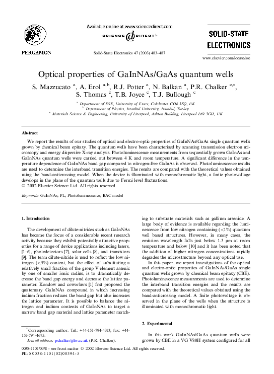 (PDF) Optical properties of GaInNAs/GaAs quantum wells