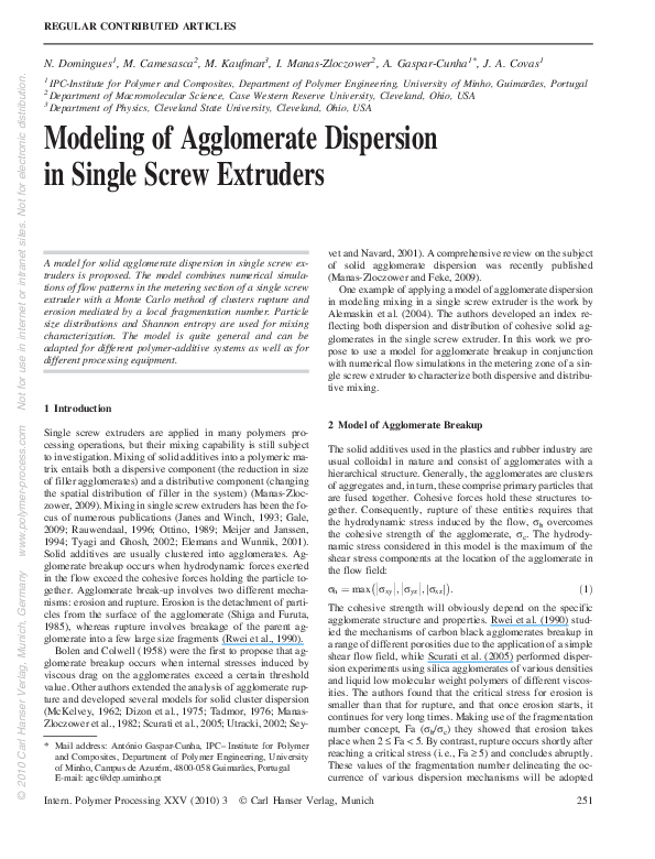 (PDF) Modeling of Agglomerate Dispersion in Single Screw Extruders
