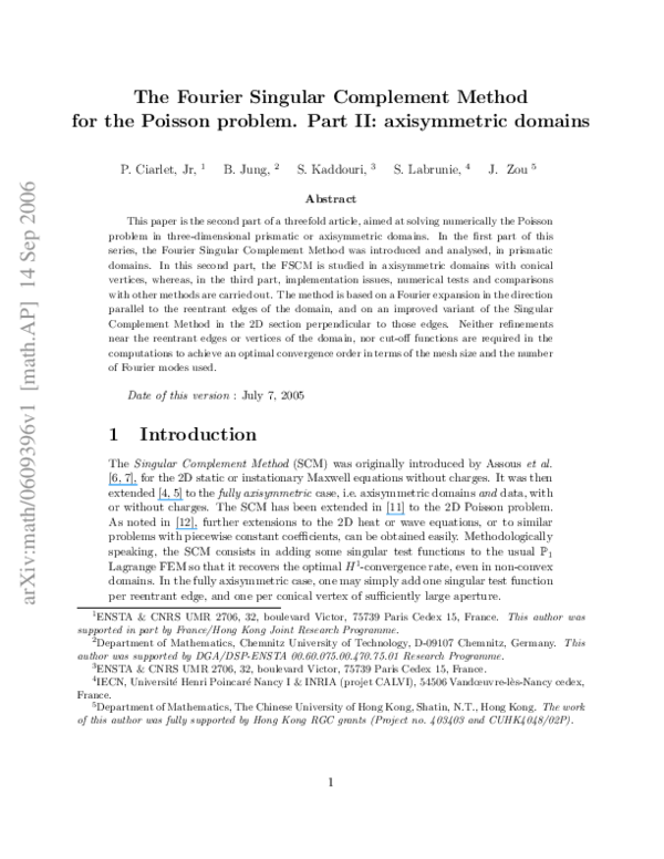(PDF) The Fourier Singular Complement Method for the Poisson problem. Part II: axisymmetric ...