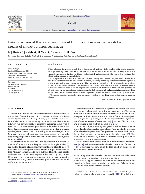 (PDF) Determination of the wear resistance of traditional ceramic ...