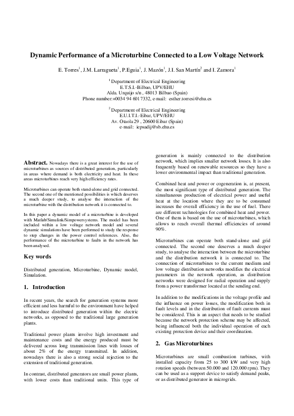 Pdf Dynamic Performance Of A Microturbine Connected To A Low Voltage Network