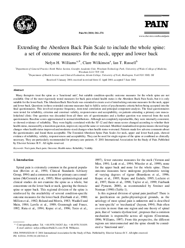 (PDF) Extending the Aberdeen Back Pain Scale to include the whole spine ...