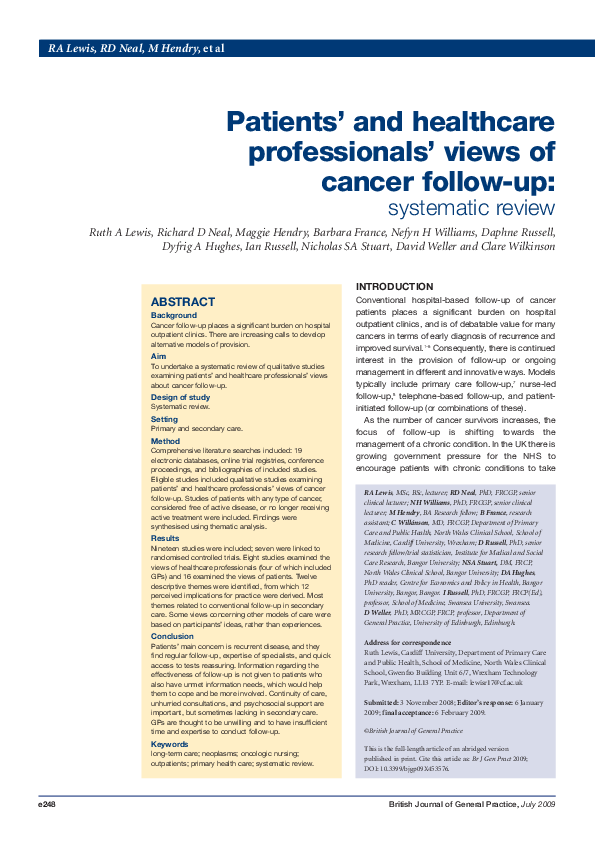(PDF) Patients' and healthcare professionals' views of cancer follow-up ...