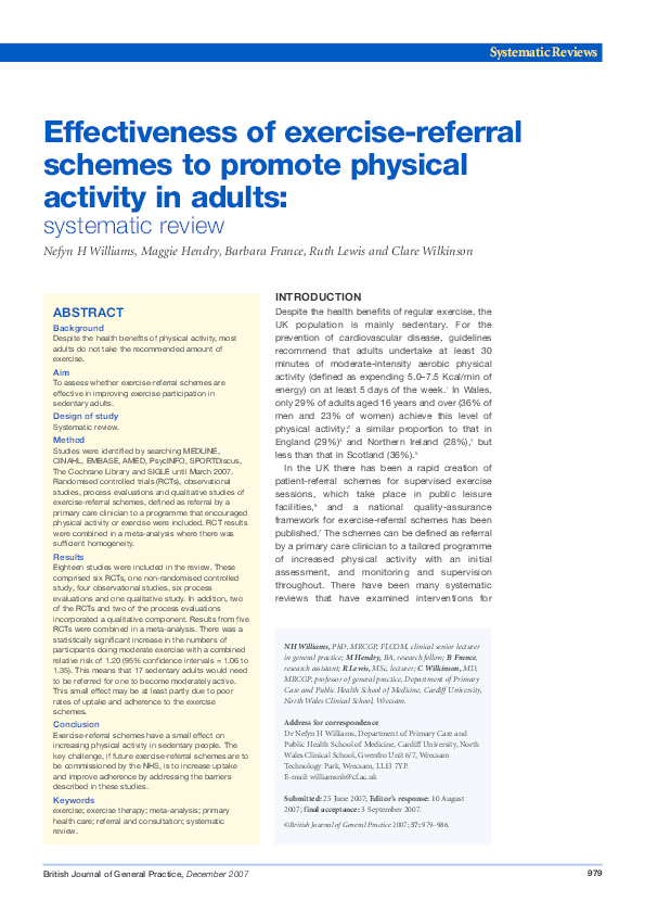 (PDF) Effectiveness of exercise-referral schemes to promote physical ...