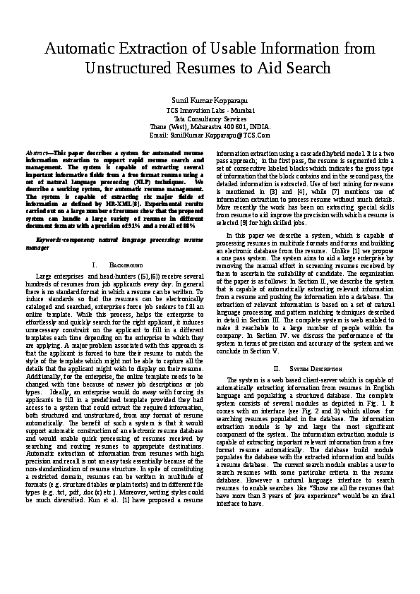 (PDF) Automatic Extraction of Usable Information from Unstructured ...
