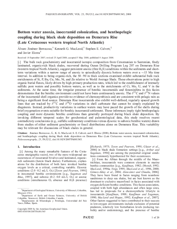 (PDF) Bottom water anoxia, inoceramid colonization, and benthopelagic ...