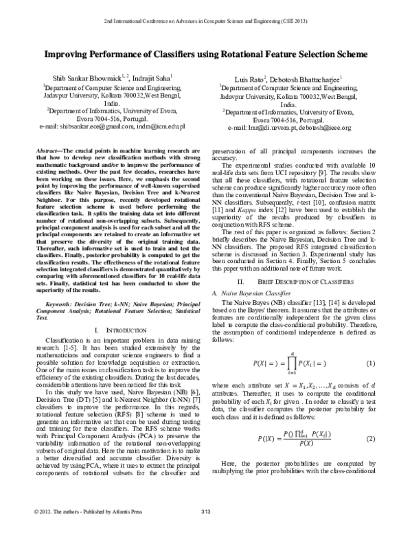 (PDF) Improving Performance of Classifiers using Rotational Feature Selection Scheme