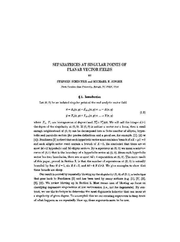 (PDF) Separatrices at singular points of planar vector fields