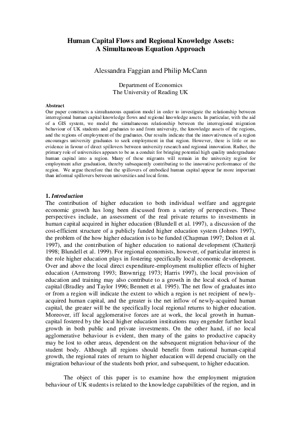 (PDF) Human capital flows and regional knowledge assets: a simultaneous ...