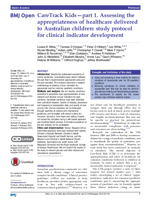 (PDF) CareTrack Kids--part 1. Assessing the appropriateness of ...