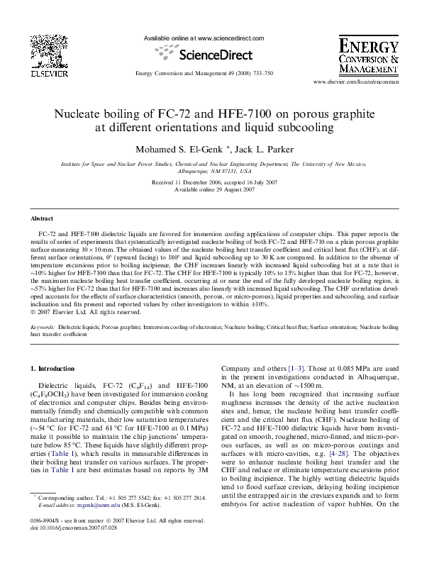 (PDF) Nucleate boiling of FC-72 and HFE-7100 on porous graphite at ...