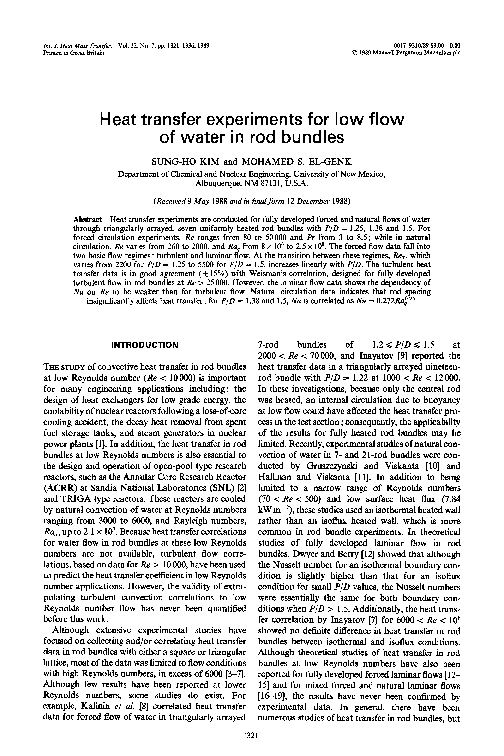 (PDF) Heat transfer experiments for low flow of water in rod bundles