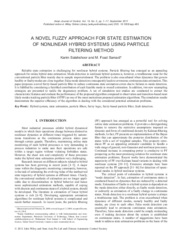 Pdf A Novel Fuzzy Approach For State Estimation Of Nonlinear Hybrid