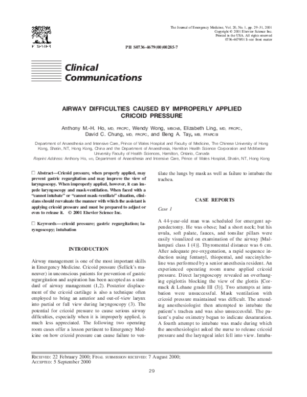 (PDF) Airway difficulties caused by improperly applied cricoid pressure