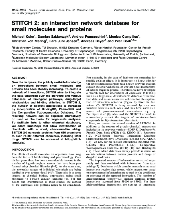 (PDF) STITCH 2: an interaction network database for small molecules and ...