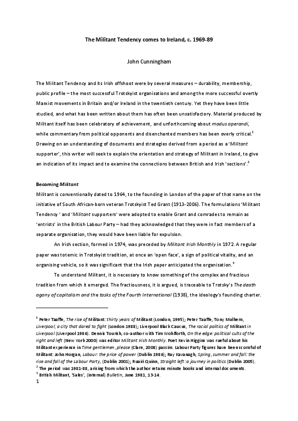 (PDF) 'The Militant tendency comes to Ireland, c.1969-1989', published ...