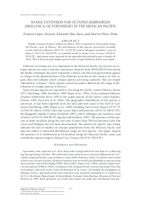(PDF) Range extension for Octopus hubbsorum (Mollusca: Octopodidae) in ...