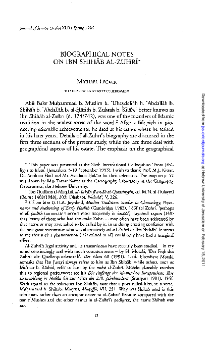 (PDF) Biographical notes on Ibn Shihāb al-Zuhrī, in Journal of Semitic ...