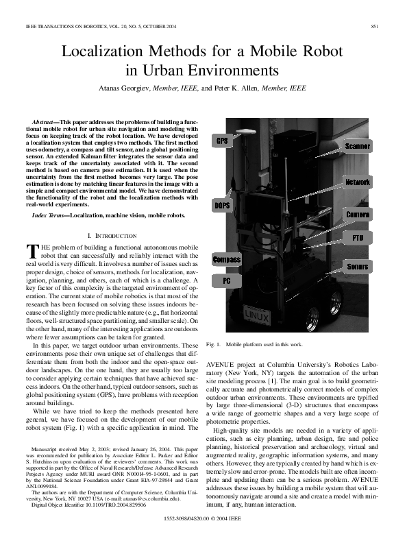 Pdf Localization Methods For A Mobile Robot In Urban Environments