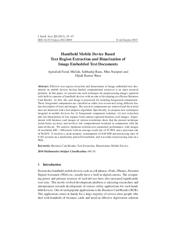 (PDF) Handheld Mobile Device Based Text Region Extraction and Binarization of Image Embedded ...