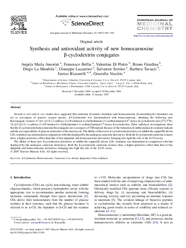 (PDF) Synthesis and antioxidant activity of new homocarnosine β ...