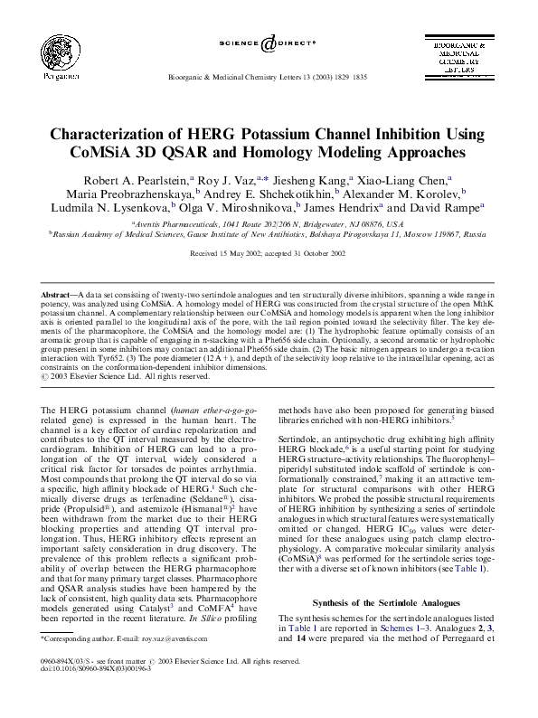 (PDF) Characterization of HERG potassium channel inhibition using ...
