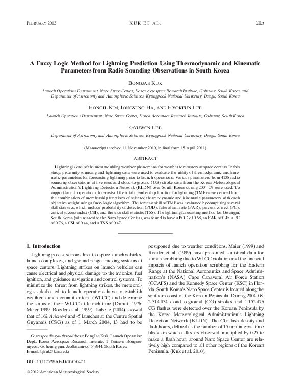 Pdf A Fuzzy Logic Method For Lightning Prediction Using Thermodynamic