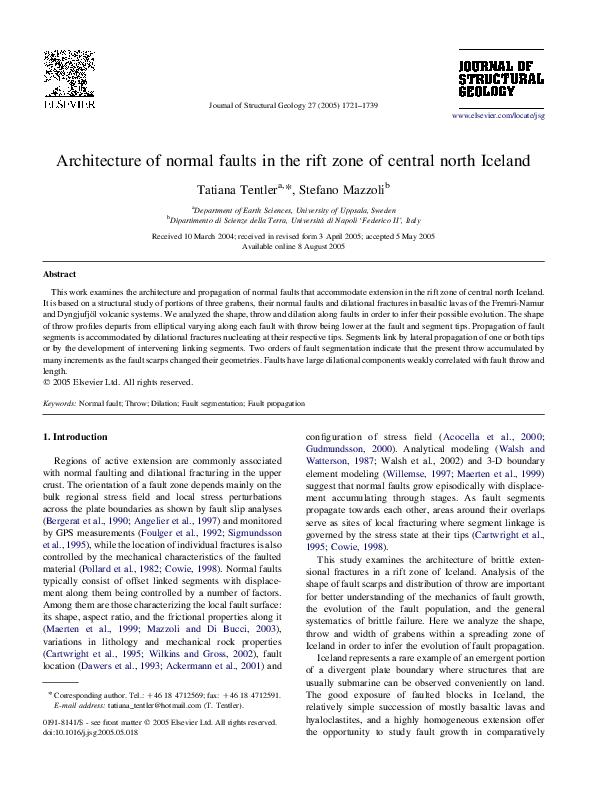 (PDF) Architecture of normal faults in the rift zone of central north Iceland